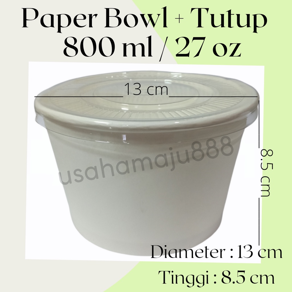 Jual (50set) Paper Bowl 800 ml + Tutup Polos / Wadah Mangkok Kertas ...