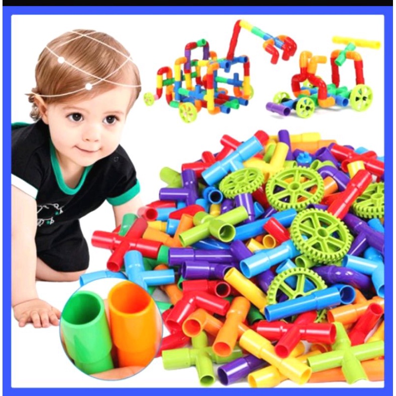 Jual Mainan Edukasi Legoo Pipa Roda DIY Blocks +-60pcs | Shopee Indonesia