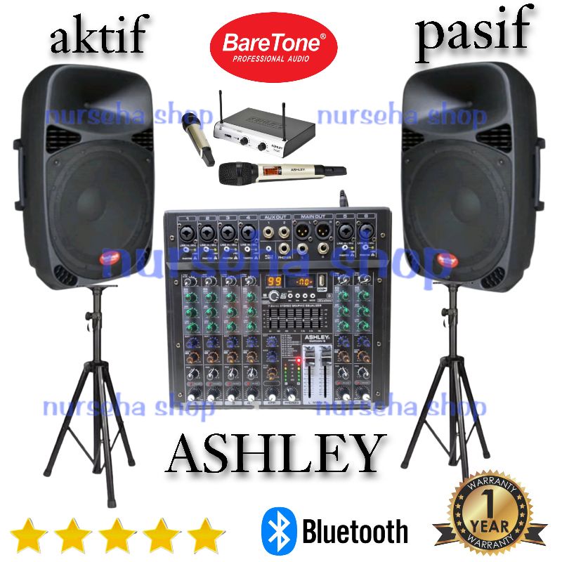 Jual Paket Sound System Speaker Aktif pasif Baretone 15 inch mic wireless Ashley original full ...