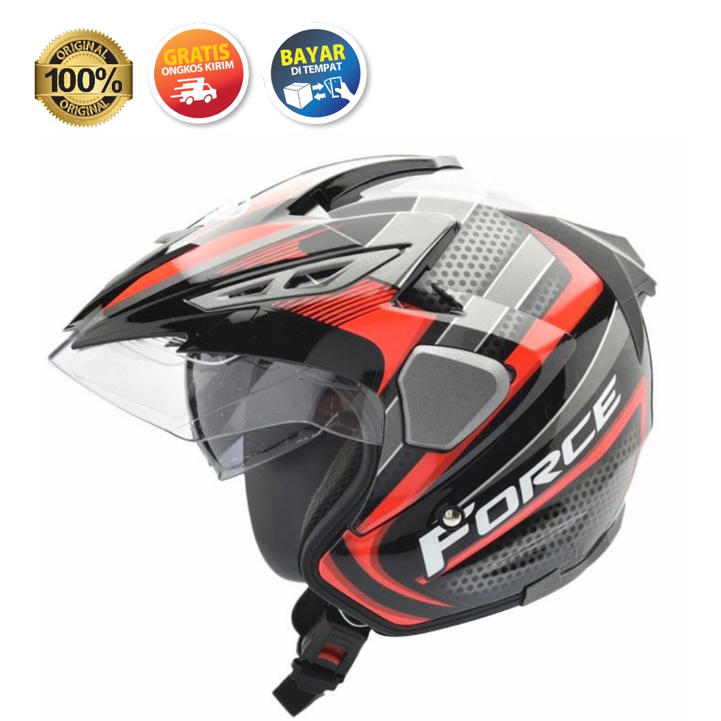 Jual FORCE Helm Helem Hlem Half Face SNI Setara KYT Double Visor Pria ...