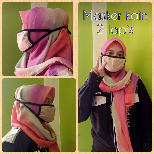 Masker kain 2 layer tali panjang bisa buat yang hijab | Shopee Indonesia