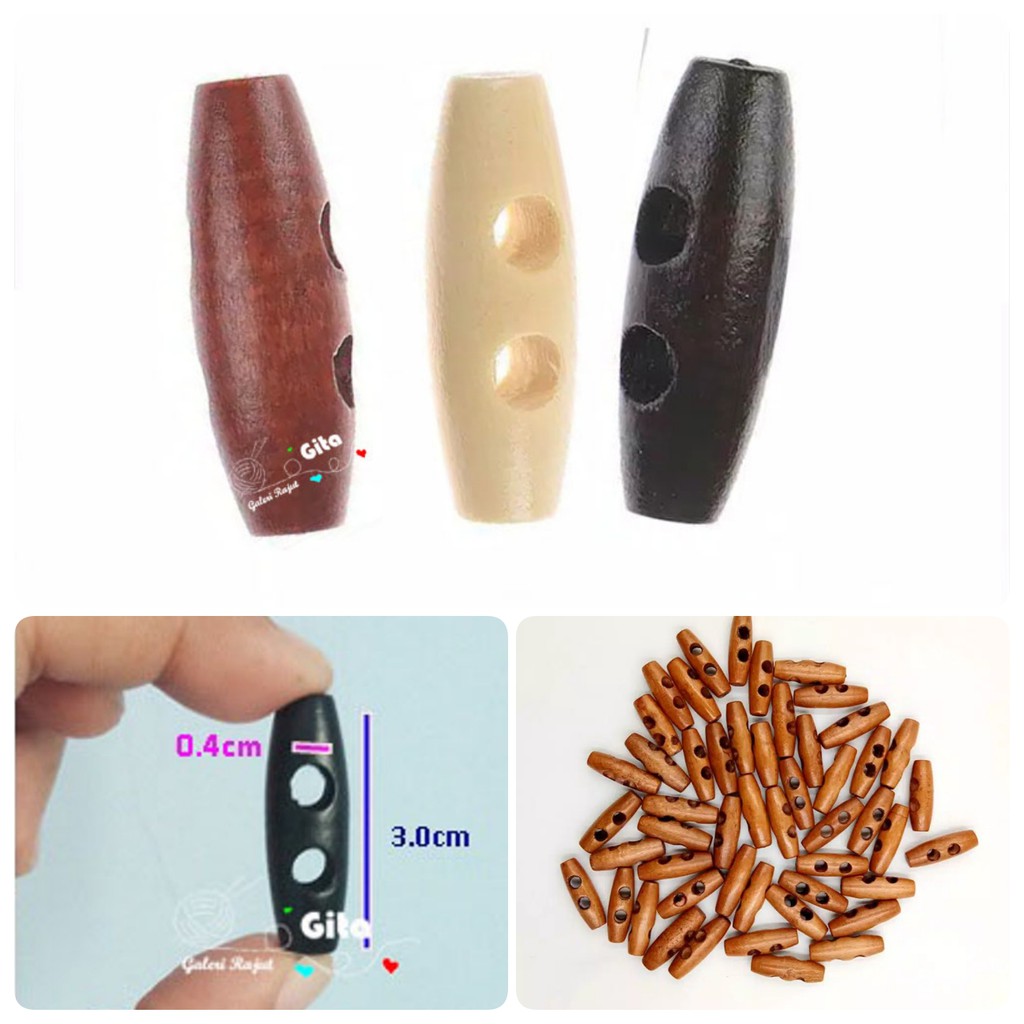 Jual (2pcs) Kancing Kayu Lonjong/Kancing Kayu Serut/Kancing Toggle ...