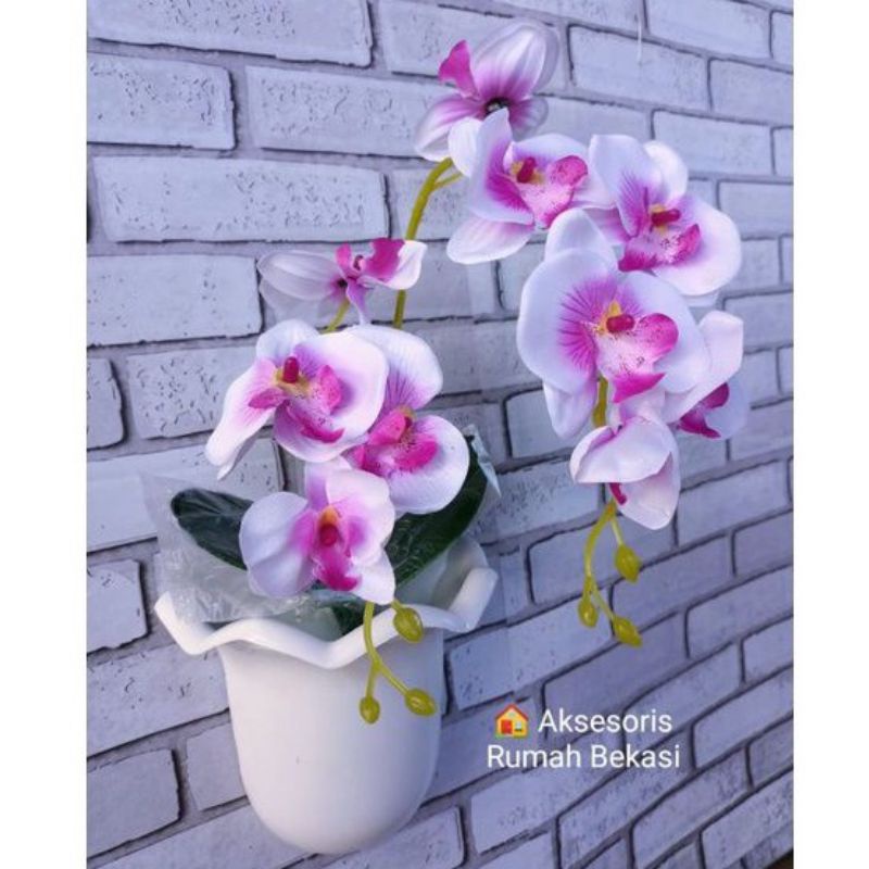 Jual Bunga hias Anggrek Latex 2cabang jumbo set Pot dinding | Shopee ...