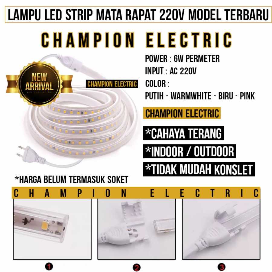 Jual LED Strip 220V Lampu Selang Flexible Premium Quality Warna Kuning ...