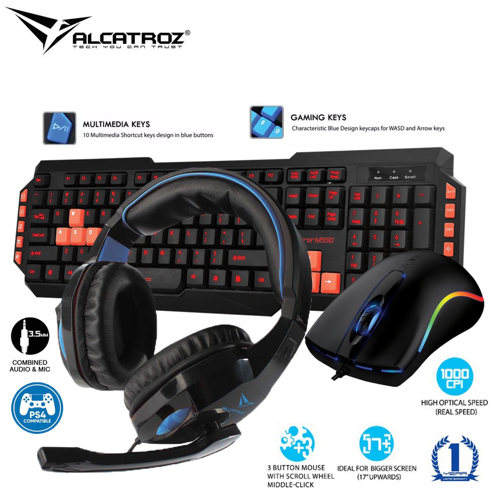 Jual Alcatroz Gaming Combo Keyboard Xplorer M550, Mouse & Headset ...