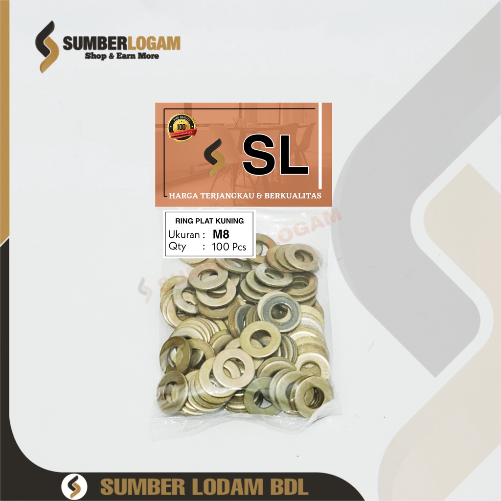 Jual RING PLAT / WASHER PLAT KUNING M8| ISI 100 PCS | Shopee Indonesia