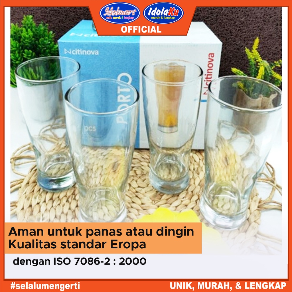 Jual IDOLMART Citinova Gelas Kaca Blown Glass Porto isi 6 Pcs / gelas ...