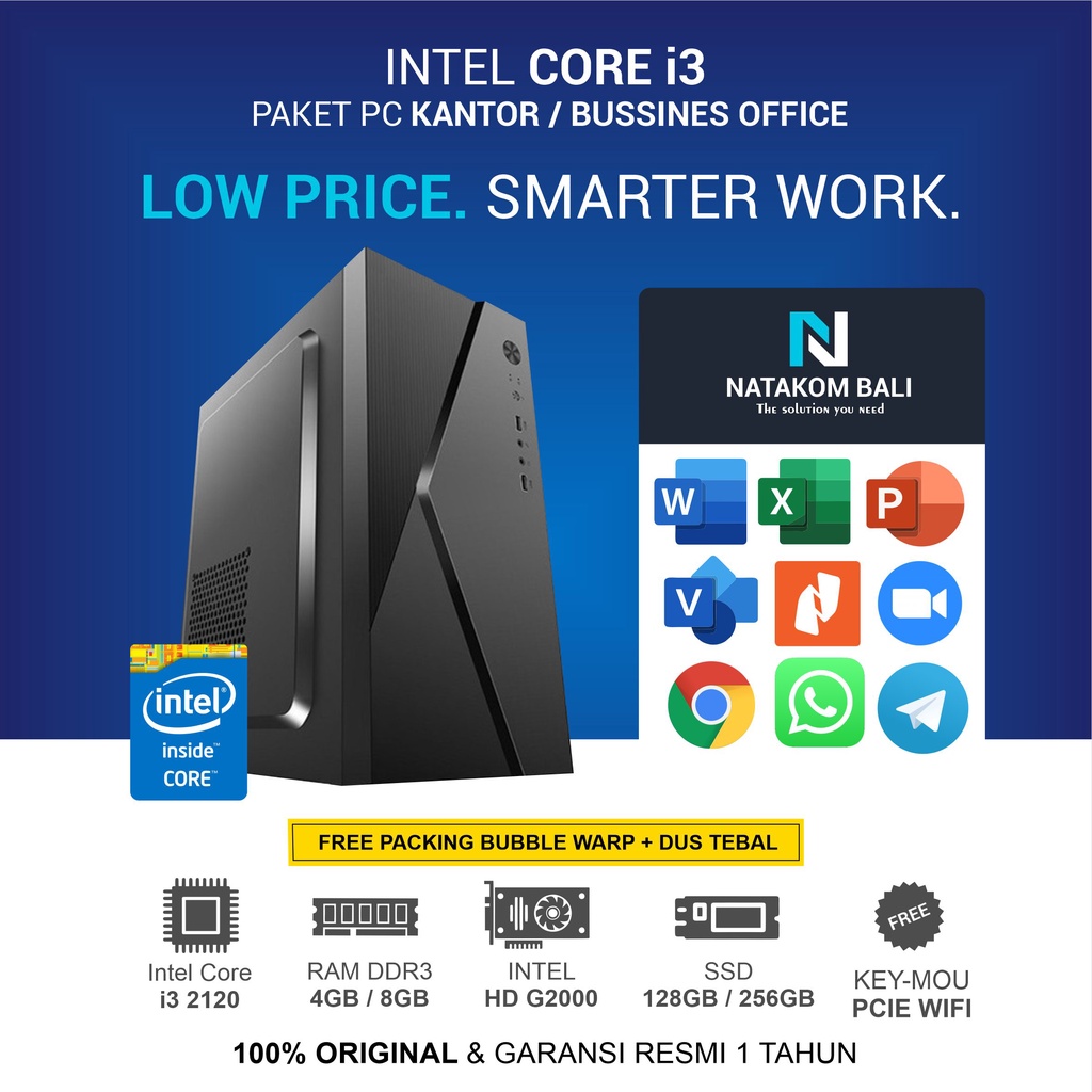 Jual PC RAKITAN KANTOR OFFICE / ADMIN INTEL CORE i3 RAM 8GB WITH SSD 256GB | Shopee Indonesia