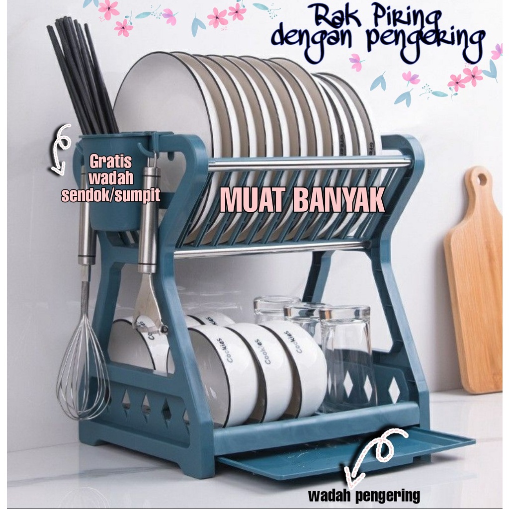 Jual Rak Piring Plastik 2 Tingkat Dengan Wadah Pengering Rak Dapur ...