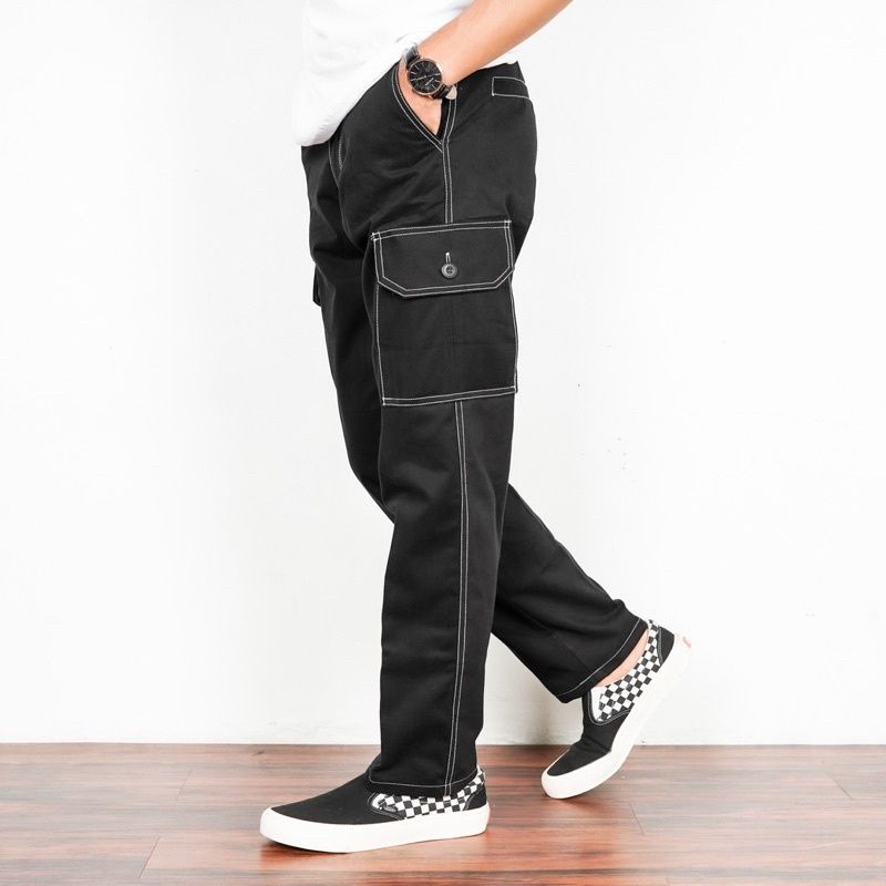 Jual PLAIN BASIC CARGO PANTS BLACK | CELANA PANJANG CARGO HITAM ...