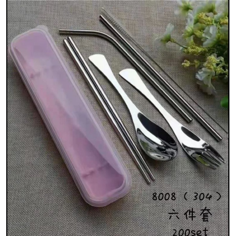 Jual Alat Makan set Stainless lengkap plus sedotan dan sikat stainless ...