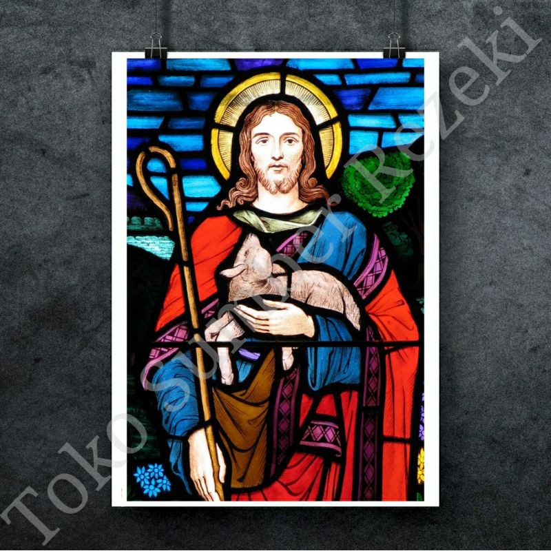 Jual Poster Yesus Gembala Domba Mozaik Kaca Jesus Deer Sheep Lukisan A4 ...