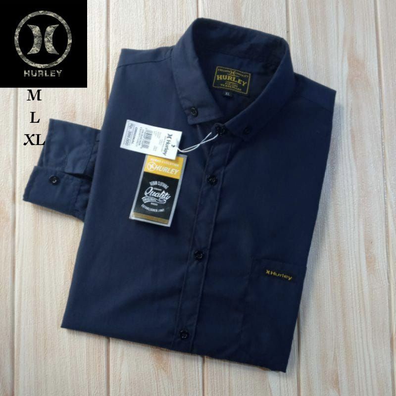 Jual Kameja polos lengan panjang premium biru dongker Hurley | Shopee ...