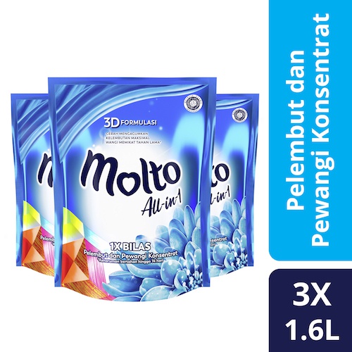 Jual Molto Pelembut Dan Pewangi Pakaian All In 1 Blue 1600Ml Triple ...