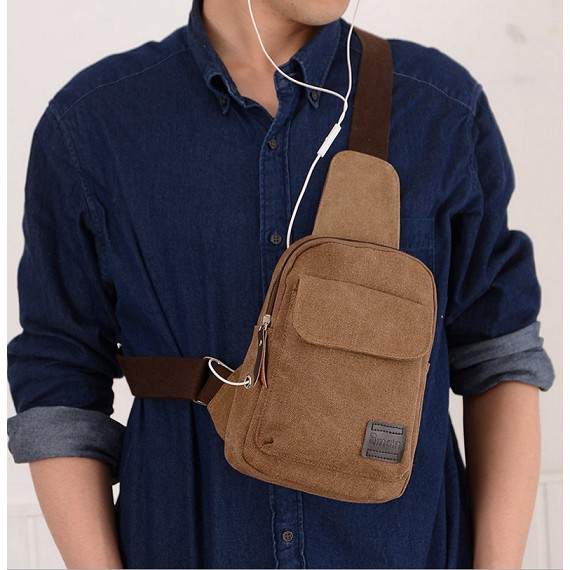 Jual BA400 Tas Sling Bag Kanvas Pria Ada Earphone Hole Selempang Kerja ...