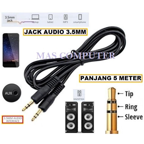 Jual Kabel Audio 3.5mm 5Meter / Kabel Jack Audio 3.5mm / Kabel Jack 3 ...