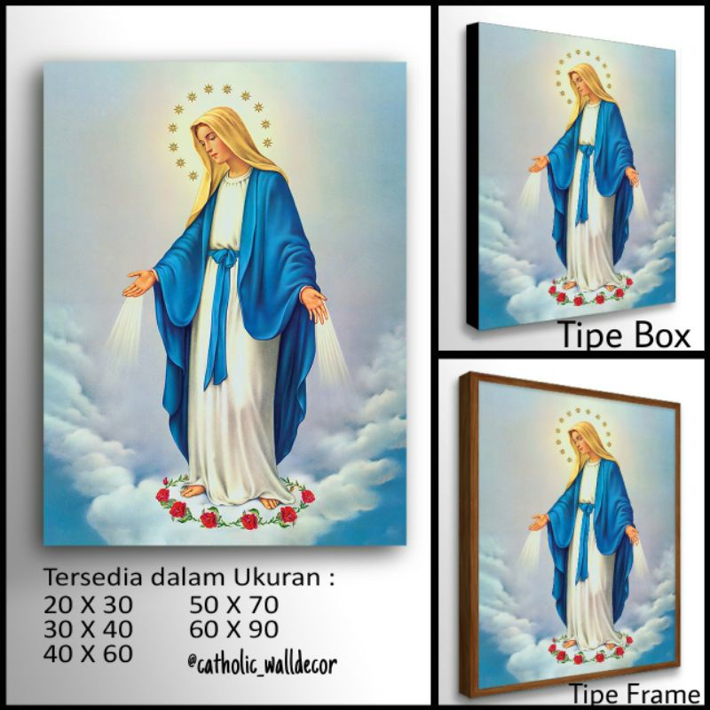 Jual Hiasan dinding Katolik gambar Bunda Maria 30x40cm pictbox frame ...