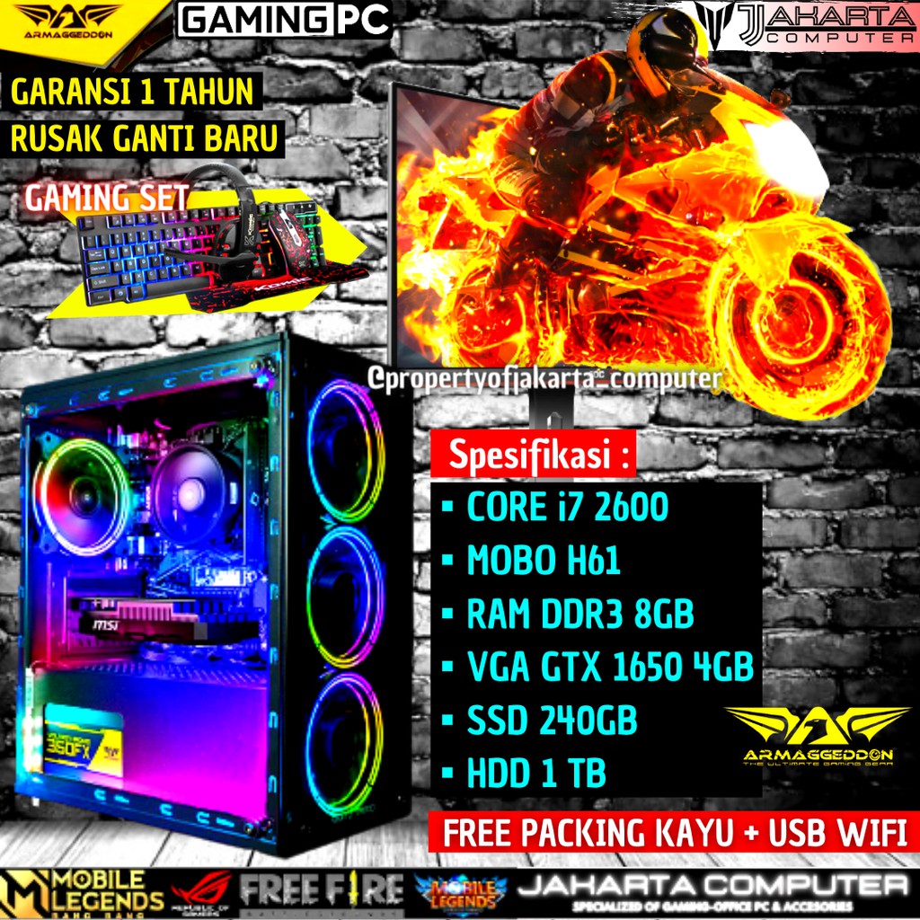 Jual PC GAMING FULLSET I7 2600 cpu gaming komputer rakitan VGA GTX 1650 ...