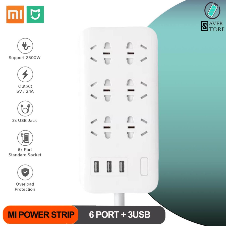colokan listrik smart Xiaomi Mijia Power strip 6 bit plug in 3 usb 2A ...