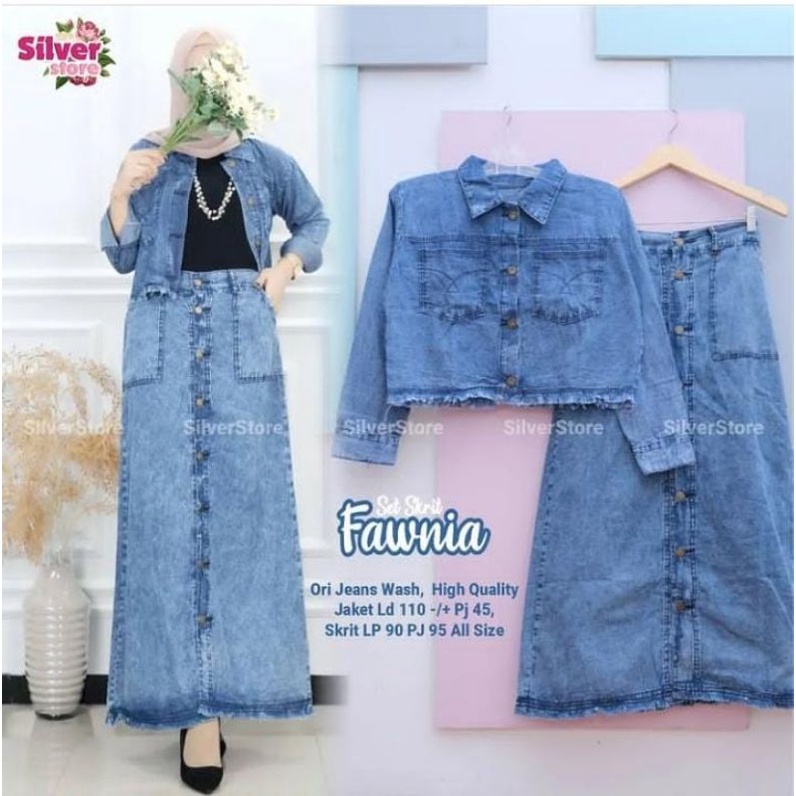Jual one set Fawina outer jeans rok jeans | Shopee Indonesia