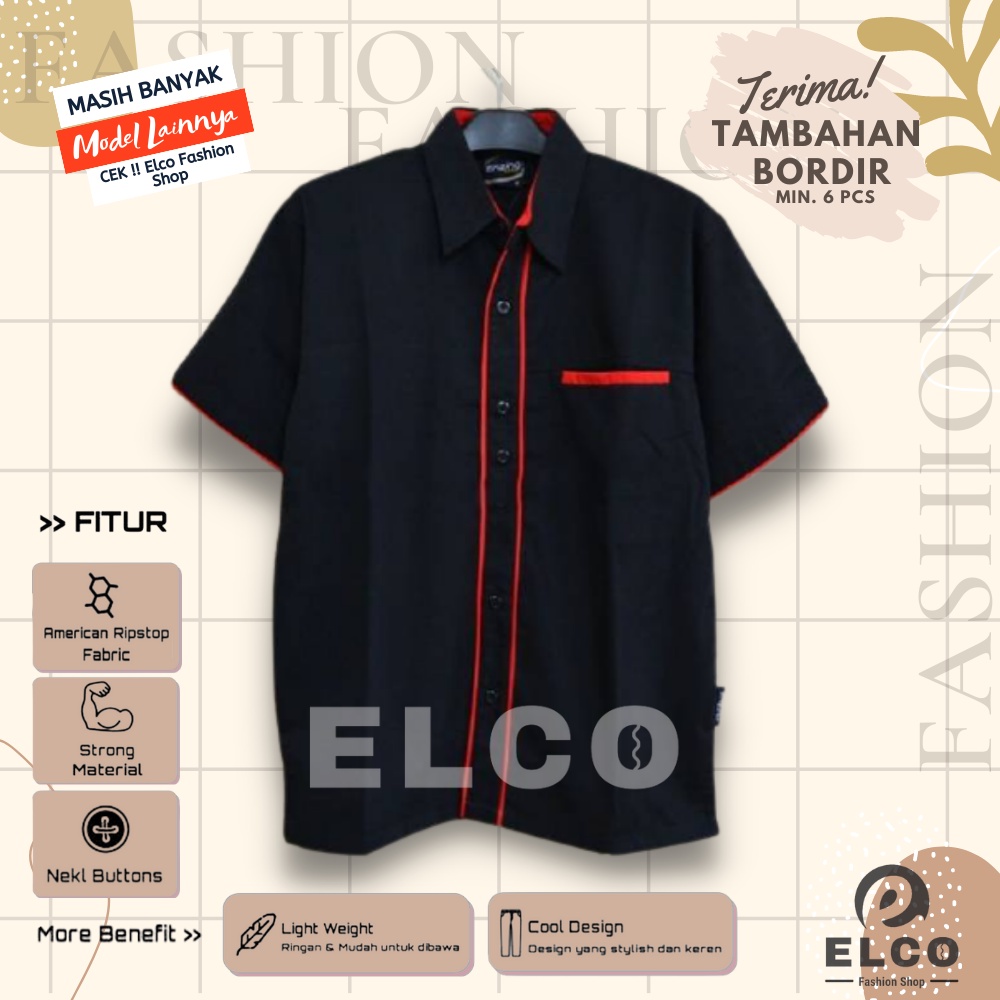 Jual Seragam baju kemeja hitam list merah 02 drill lengan pendek baju ...