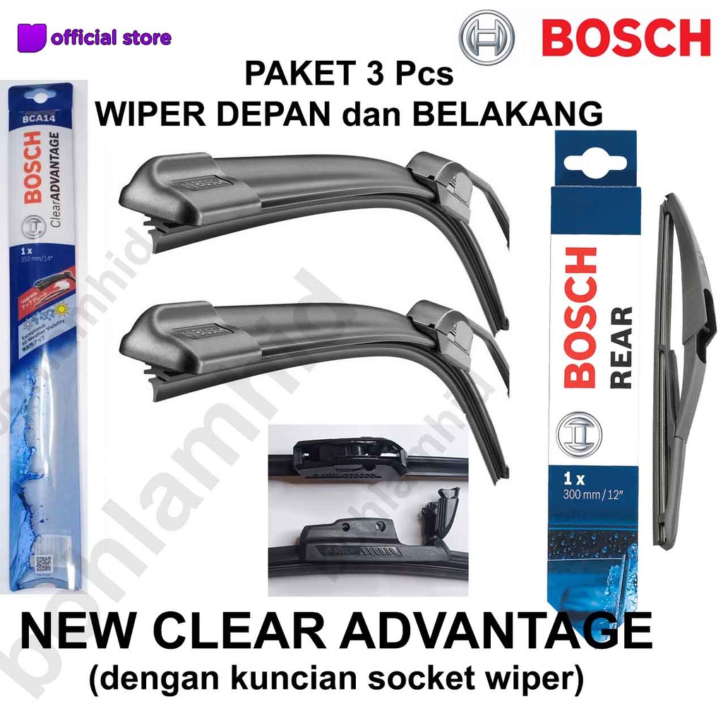Jual WIPER BOSCH CLEAR ADVANTAGE FRAMELESS ALL NEW AVANZA 3Pcs (kn-kr dan blkg) Original ...
