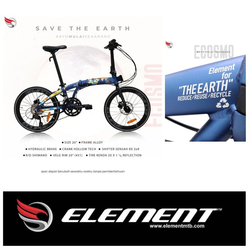 Jual SEPEDA LIPAT ELEMENT ECOSMO Z9 SAVE THE EARTH | Shopee Indonesia