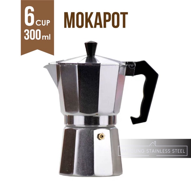 Jual Mokapot 6 cup 300ml coffee maker alat kopi moka pot espresso aluminium Indonesia|Shopee ...