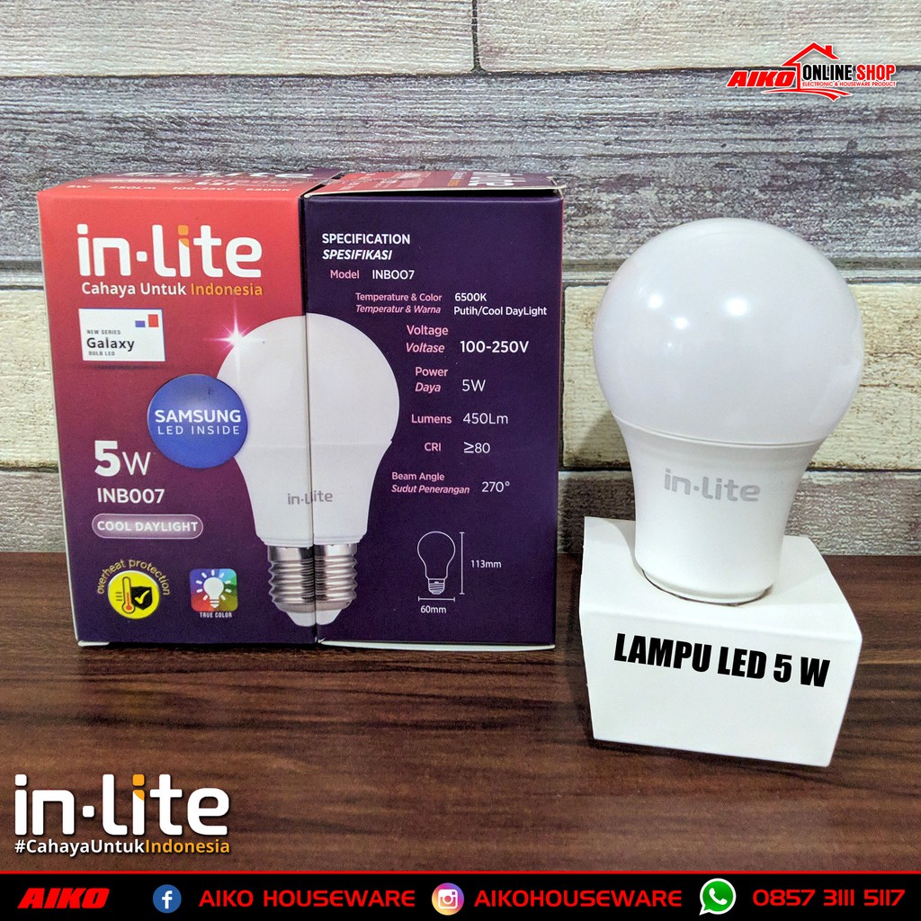 Jual LAMPU LED INLITE 5 WATT DENGAN SAMSUNG LED INSIDE ORIGINAL ...