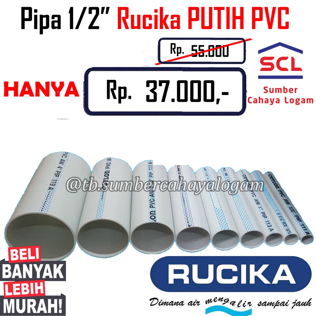 Jual Pipa PVC Paralon 1/2" Inch Wavin Rucika AW 4 Meter | Shopee Indonesia