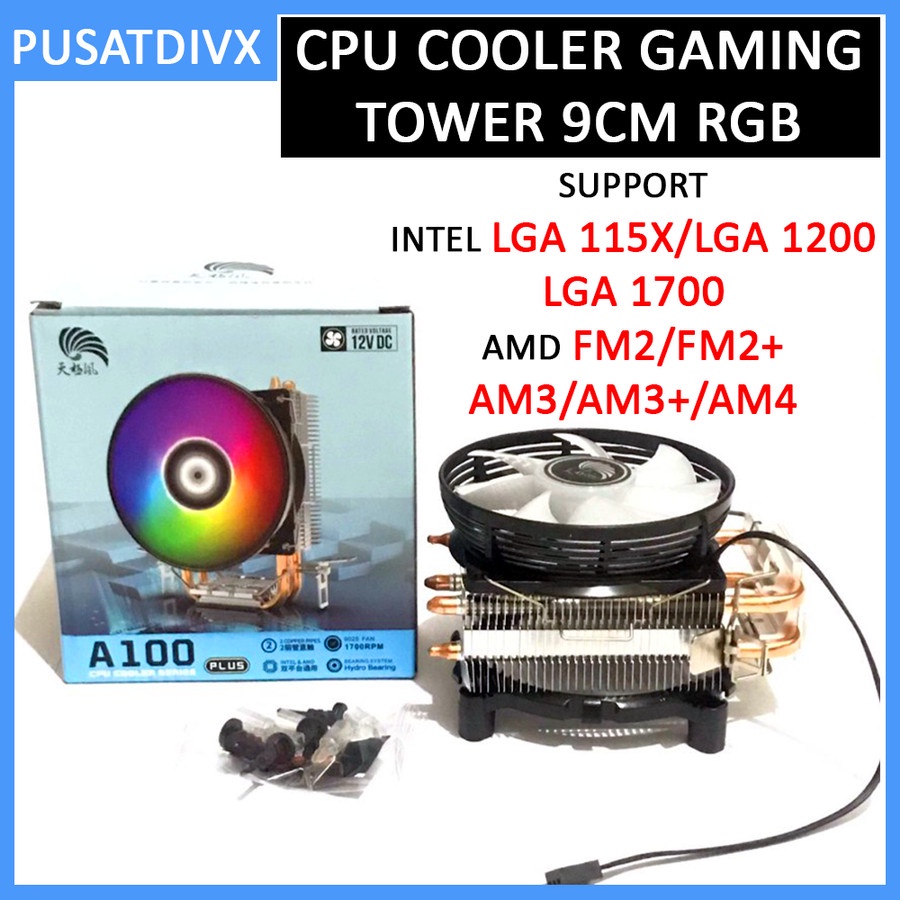 Jual CPU COOLER GAMING TOWER 9CM RGB HSF PROCESSOR INTEL AMD HEATSINK ...