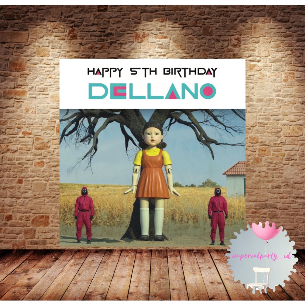 Jual Custom Backdrop Banner Spanduk Happy Birthday Squid Game Indonesia ...