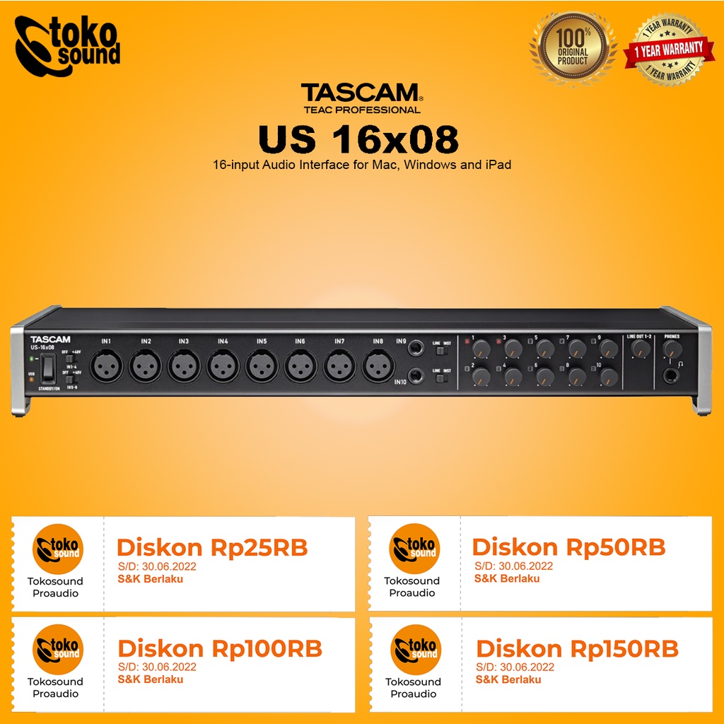 Jual Tascam US 16x08 (16-input USB/MIDI Audio Interface & Preamp ...