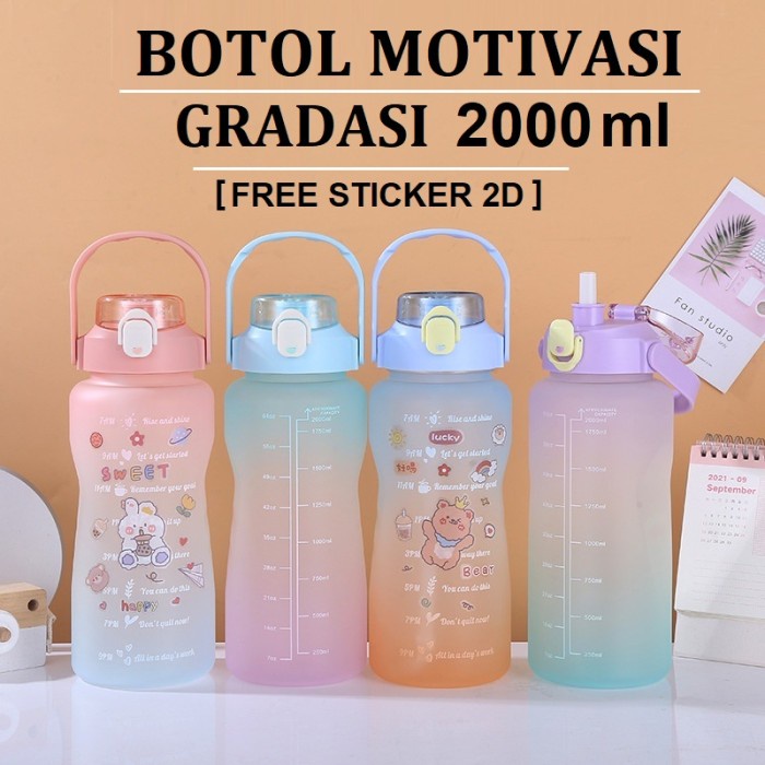 Jual BOTOL MINUM MOTIVASI 2 LITER / BOTOL GRADASI 2 LITER / BOTOL VIRAL ...