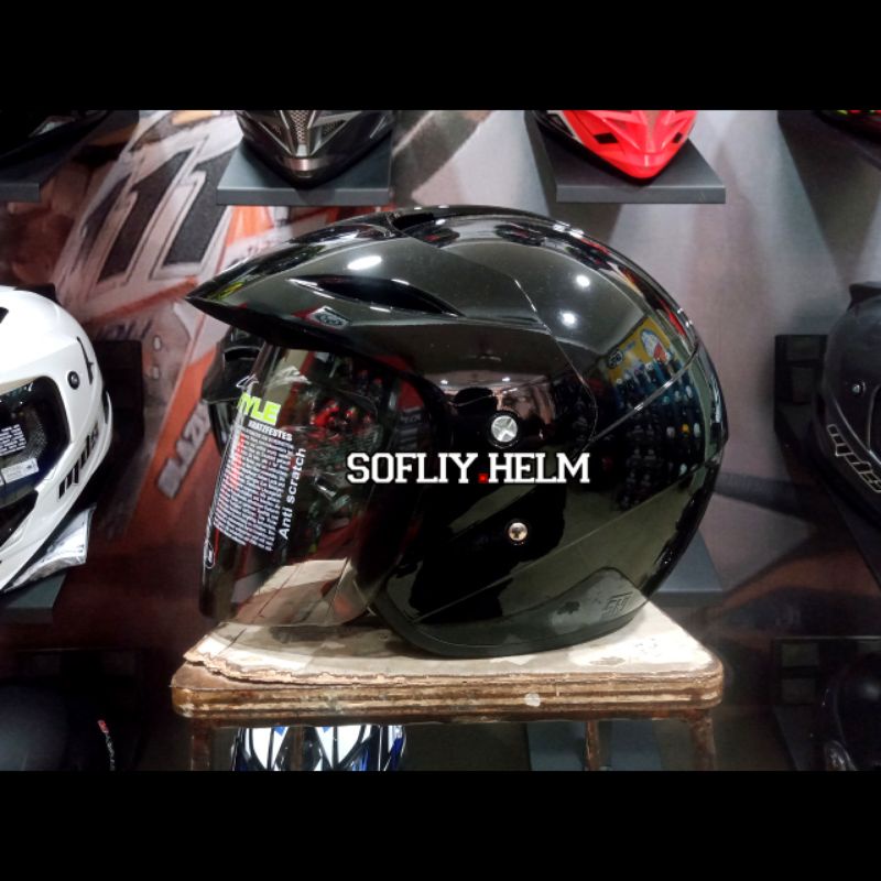 Jual HELM HIU NICO SOLID BLACK HALF FACE SNI | Shopee Indonesia