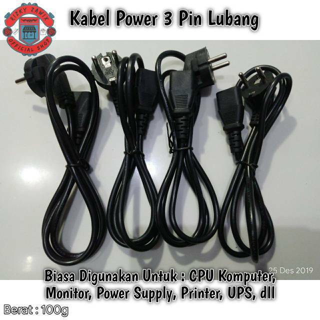 Jual Kabel Power 1.2M 3 Lubang Pin PC/Komputer/CPU/Power Supply/Printer/UPS/PSU/LCD/Monitor ...