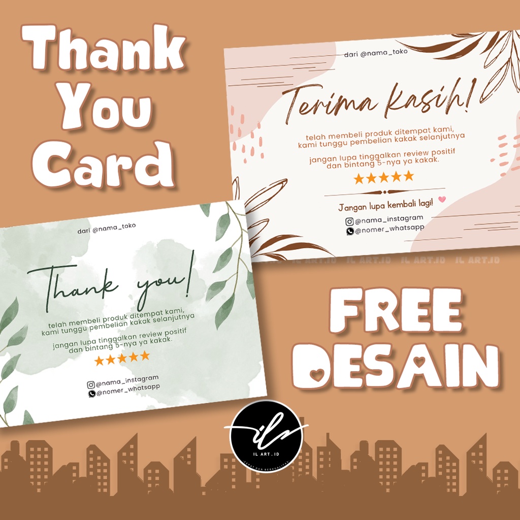 Jual THANK YOU CARD / KARTU UCAPAN TERIMA KASIH CUSTOM BEBAS DESAIN MURAH | Shopee Indonesia