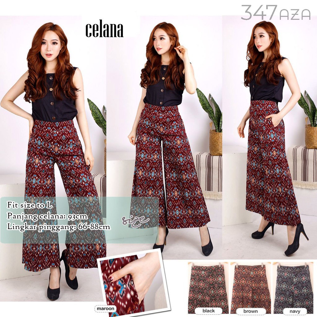 Jual Celana Batik - Bawahan Batik - Kulot Batik - Batik Stretch 347-AZA ...