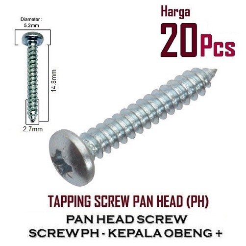 Jual Sekrup PH+ 4 x 5/8 Skrup Tapping kepala Bulat Kayu Cembung isi ...