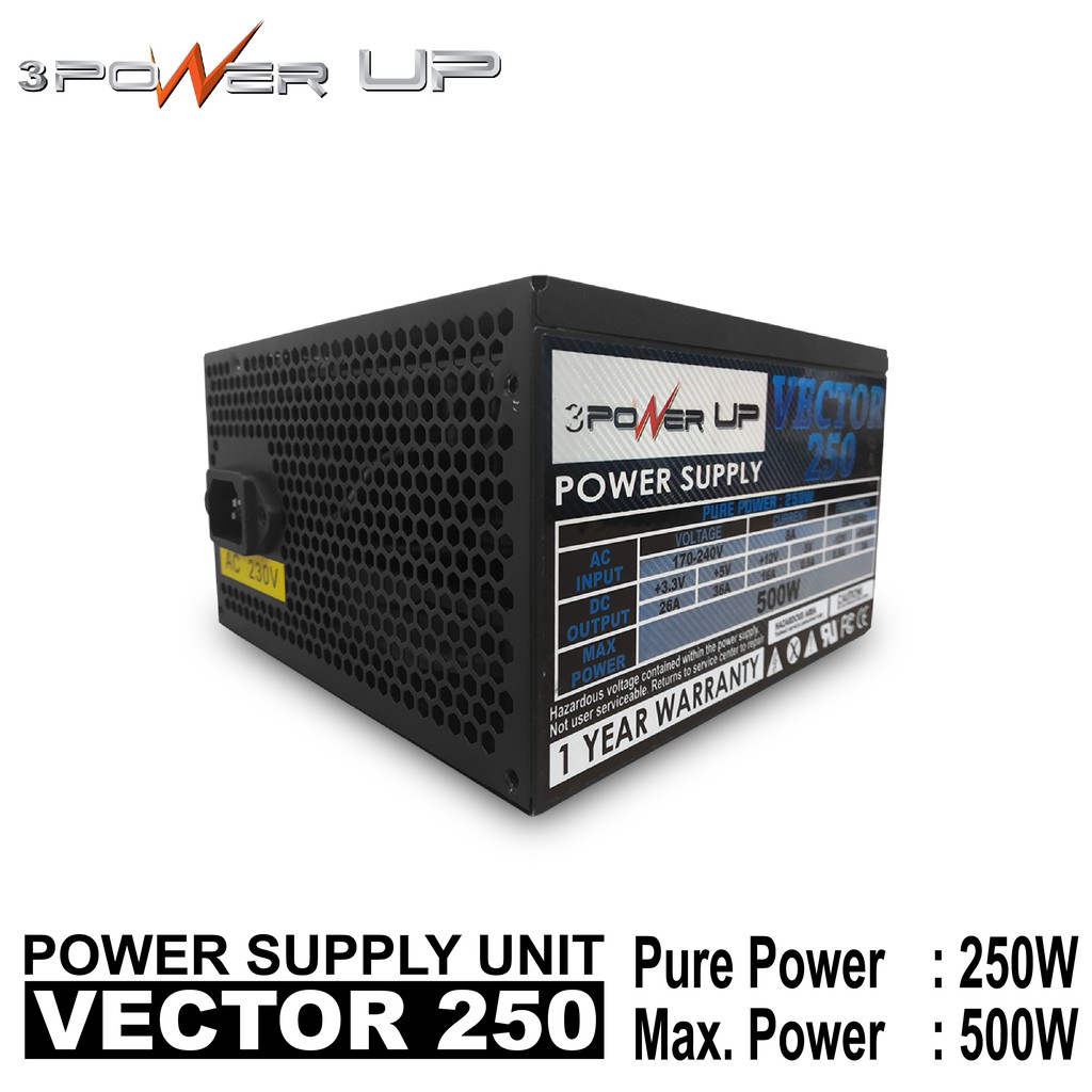Jual 3 Power Up VECTOR 250 Power Supply Unit 500W with 6 PIN PCI-E ...