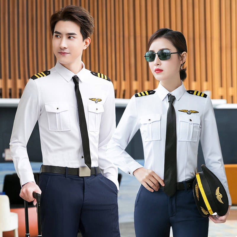 Jual Seragam pilot penerbangan musim semi dan musim gugur kemeja lengan ...