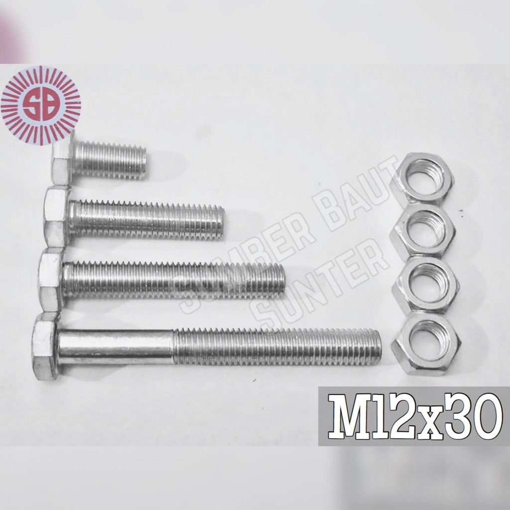 Jual M12x30 Baut Mur Hexagon Putih BMP Hex 12x30 Kunci 19 Galvanis ...
