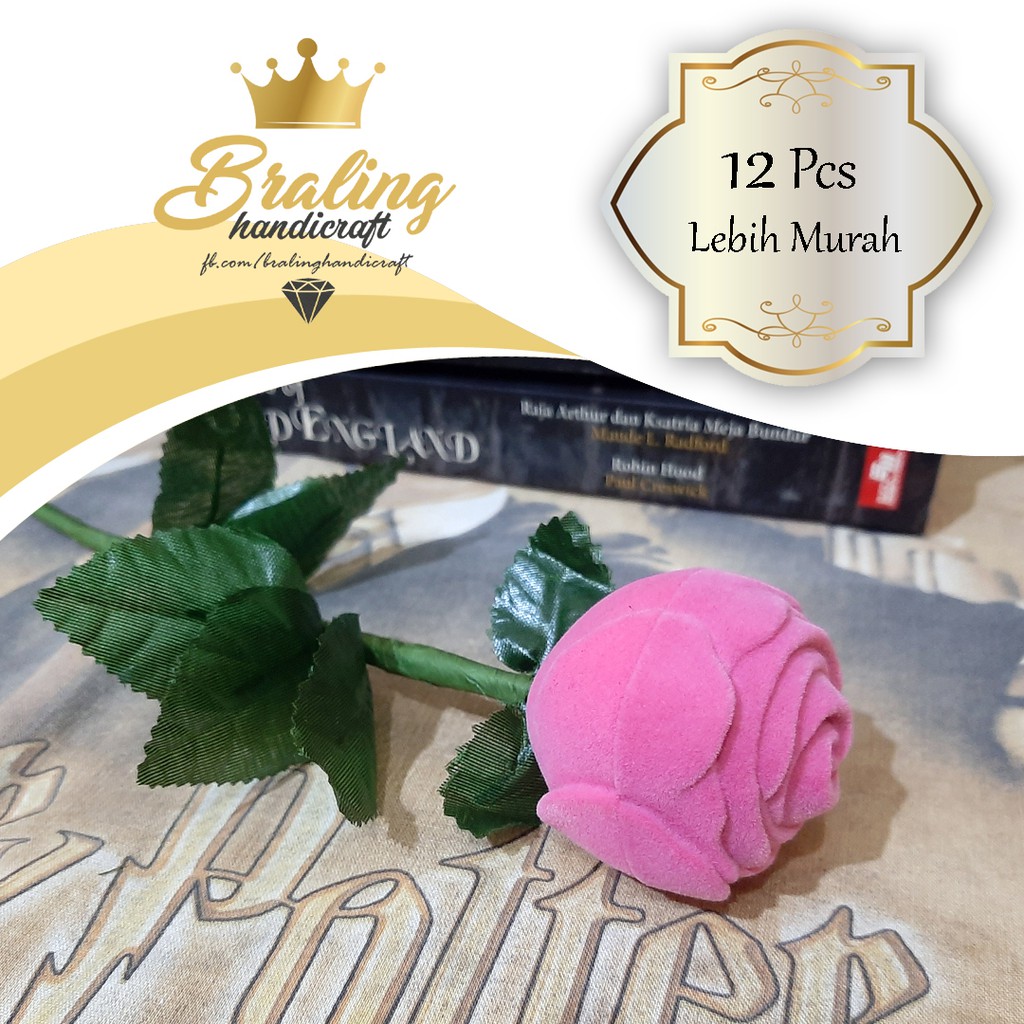 Jual Kotak Cincin Perhiasan Mawar Tangkai Daun Merah Muda Pink Bludru ...