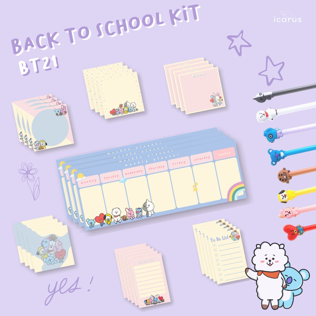 Jual BT21 Back To School Kit BTS (Memo, Weekly planner, To do list, Pen ...