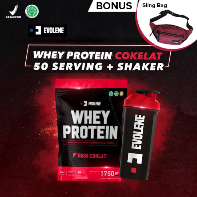 Jual Evolene Whey Protein 1,75 kg 50 Sachet + FREE SHAKER+FREE SLING ...