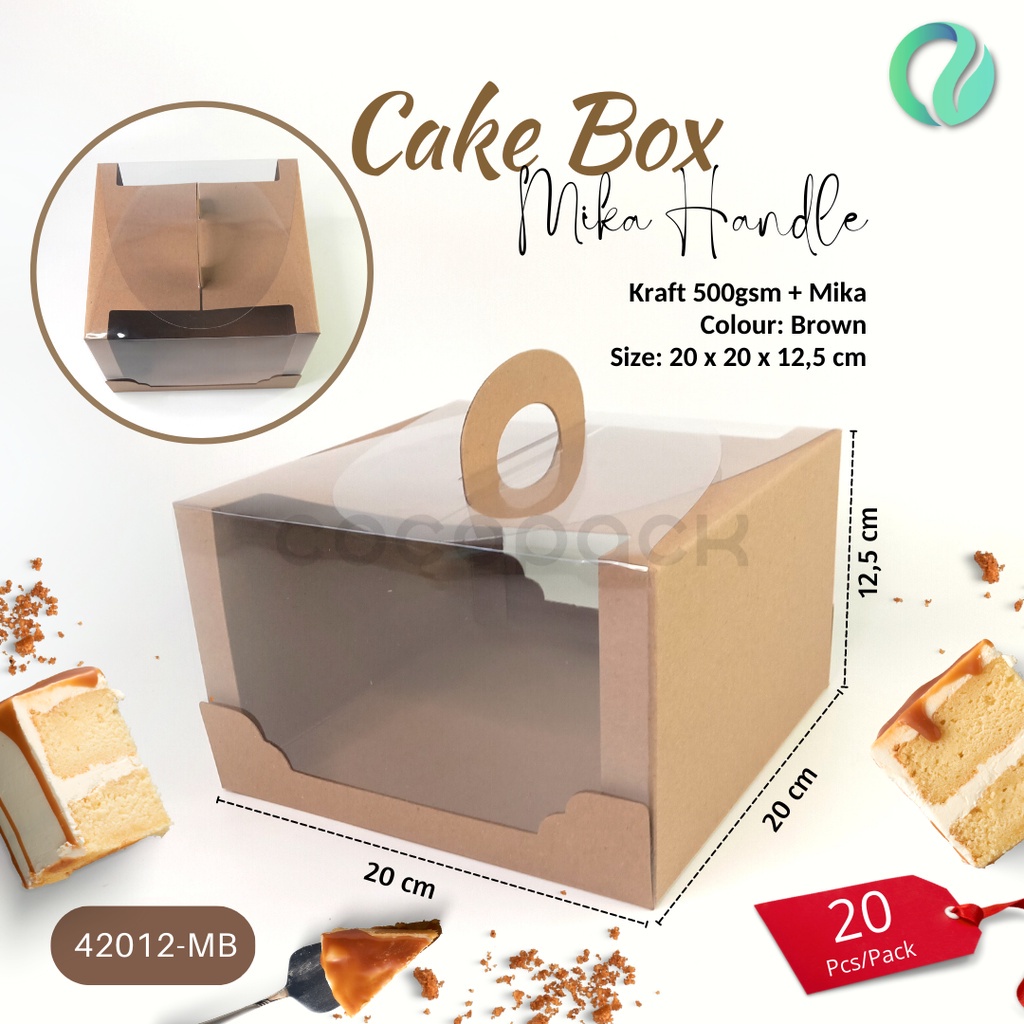 Jual Cake Box Brown Kotak Kue 20x20x12,5cm Mika Handle 10 PCS | Shopee ...