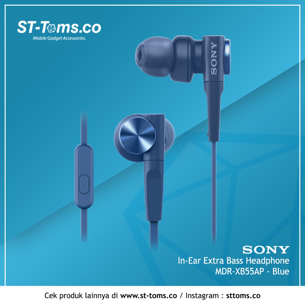 Sony In-Ear Extra Bass Headphone MDR-XB55AP / XB 55AP / XB-55AP - Biru ...