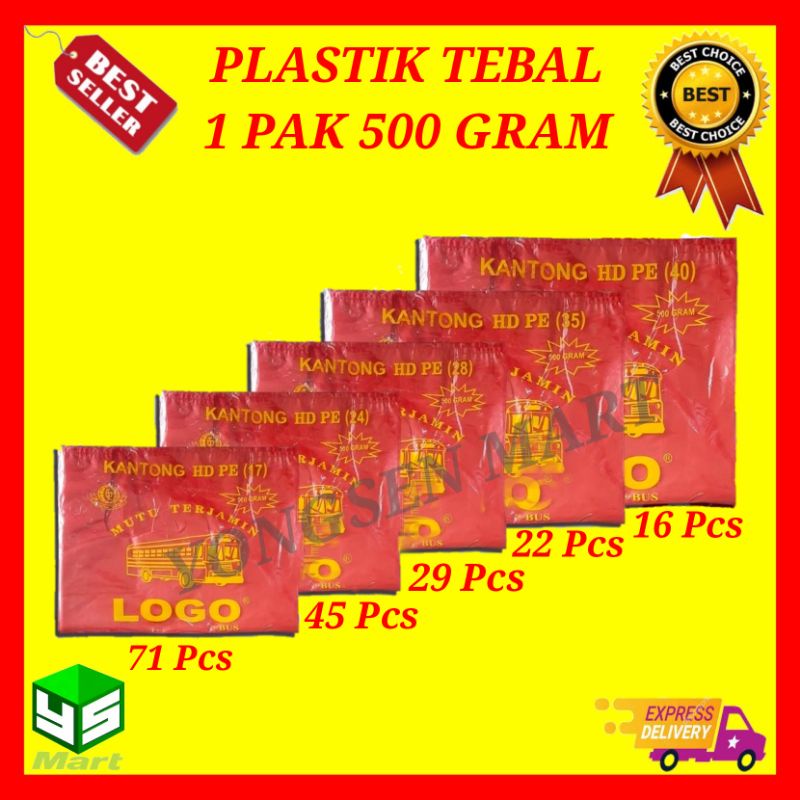 Jual kantong plastik tebal merah / hd logo bus merah 17 24 28 35 40 50 ...