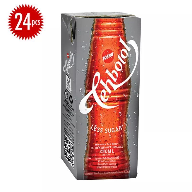 Jual TEH BOTOL KOTAK SOSRO LESS SUGAR 24x250mL | Shopee Indonesia