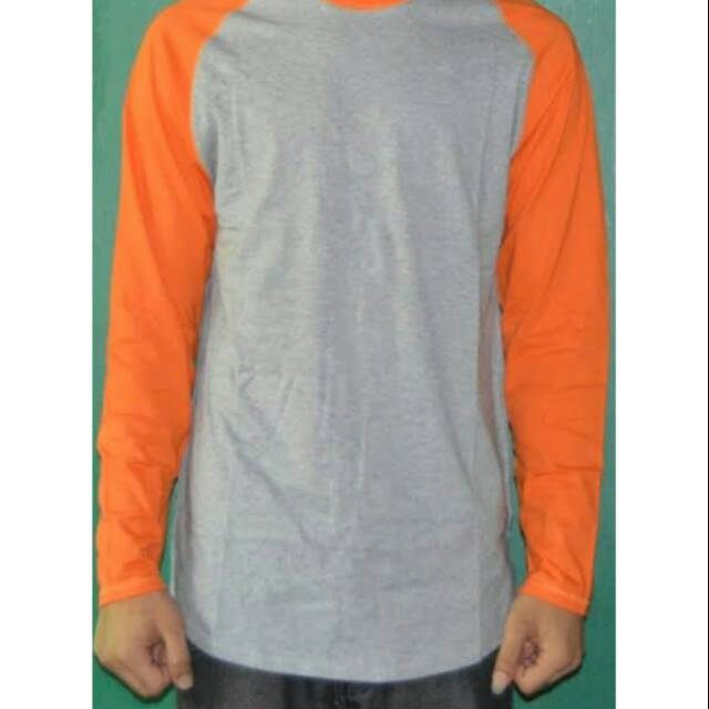 Jual Kaos polos reglan raglan lengan panjang abu orange Indonesia ...